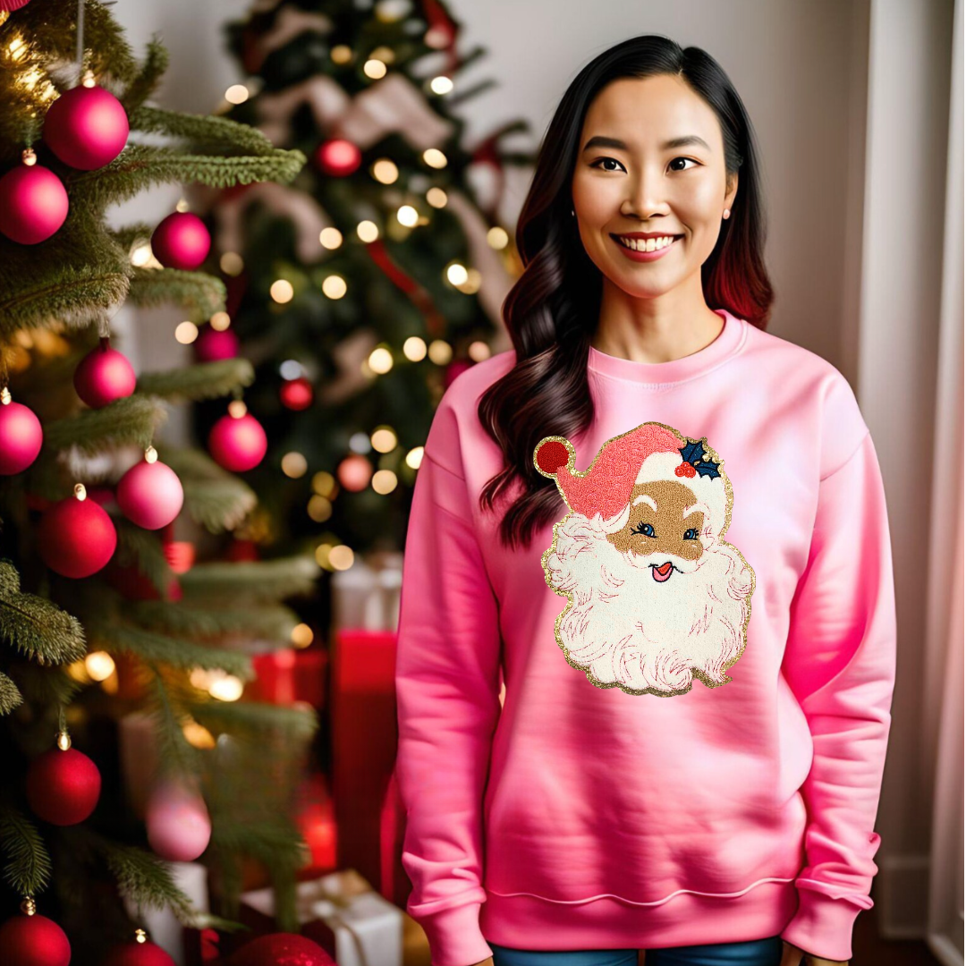 Cheetah Pink Santa Chenille Patch Sweatshirt PRE-ORDER – CraftingByMayra
